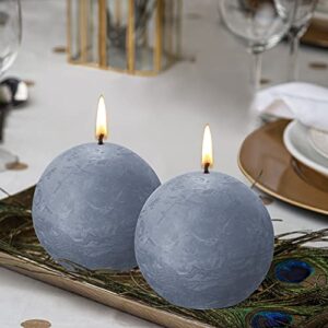 BOLSIUS 3 Pack Twilight Blue Rustic Ball Pillar Candles - 3 Inch - Premium European Quality - Natural Eco-Friendly Plant-Based Wax - Unscented Dripless Smokeless 25 Hour Party and Wedding Candles