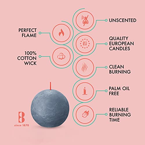 BOLSIUS 3 Pack Twilight Blue Rustic Ball Pillar Candles - 3 Inch - Premium European Quality - Natural Eco-Friendly Plant-Based Wax - Unscented Dripless Smokeless 25 Hour Party and Wedding Candles