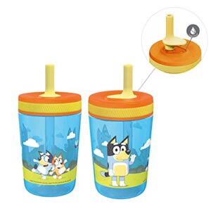 zak designs 15oz bluey kelso tumbler set, bpa-free leak-proof screw-on lid with straw made of durable plastic and silicone, perfect bundle for kids, 2 count (pack of 1)