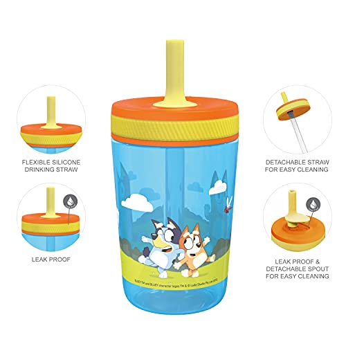 Zak Designs 15oz Bluey Kelso Tumbler Set, BPA-Free Leak-Proof Screw-On Lid with Straw Made of Durable Plastic and Silicone, Perfect Bundle for Kids, 2 Count (Pack of 1)