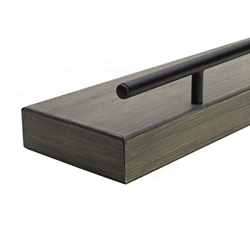 Melannco Floating Railing Shelf for Bedroom, Living Room, Bathroom, Kitchen, 24-Inch, Distressed Gray