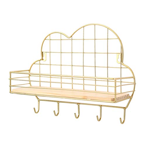 NUOBESTY Floating Shelves Cute Cloud Shape Wall Mount Organiser Wall Storage Rack Sundries Organizer for Living Room Kitchen Bathroom Home Decoration (Golden)