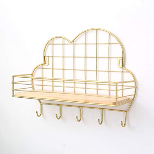 NUOBESTY Floating Shelves Cute Cloud Shape Wall Mount Organiser Wall Storage Rack Sundries Organizer for Living Room Kitchen Bathroom Home Decoration (Golden)