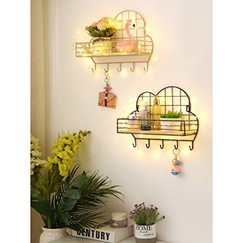 NUOBESTY Floating Shelves Cute Cloud Shape Wall Mount Organiser Wall Storage Rack Sundries Organizer for Living Room Kitchen Bathroom Home Decoration (Golden)