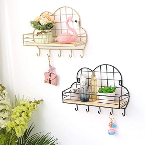 NUOBESTY Floating Shelves Cute Cloud Shape Wall Mount Organiser Wall Storage Rack Sundries Organizer for Living Room Kitchen Bathroom Home Decoration (Golden)