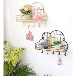 NUOBESTY Floating Shelves Cute Cloud Shape Wall Mount Organiser Wall Storage Rack Sundries Organizer for Living Room Kitchen Bathroom Home Decoration (Golden)