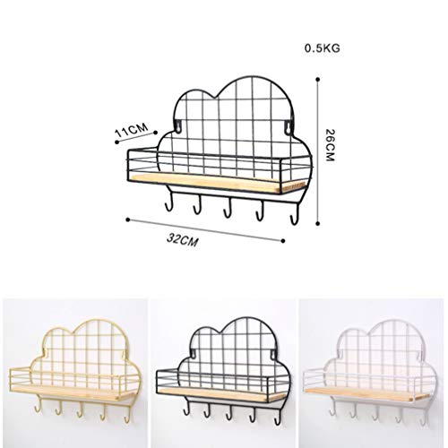 NUOBESTY Floating Shelves Cute Cloud Shape Wall Mount Organiser Wall Storage Rack Sundries Organizer for Living Room Kitchen Bathroom Home Decoration (Golden)