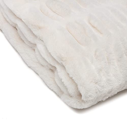 Chanasya Ruched Luxurious Soft Faux Fur Throw Blanket - Fuzzy Plush and Elegant with Reversible Mink Blanket for Sofa Chair Couch Living Room Birthday Gift and Home Decor (50x65 Inches) Cloud