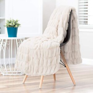 Chanasya Ruched Luxurious Soft Faux Fur Throw Blanket - Fuzzy Plush and Elegant with Reversible Mink Blanket for Sofa Chair Couch Living Room Birthday Gift and Home Decor (50x65 Inches) Cloud