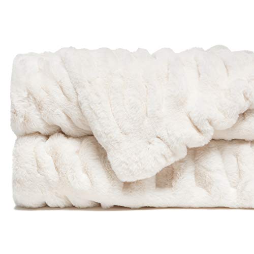 Chanasya Ruched Luxurious Soft Faux Fur Throw Blanket - Fuzzy Plush and Elegant with Reversible Mink Blanket for Sofa Chair Couch Living Room Birthday Gift and Home Decor (50x65 Inches) Cloud