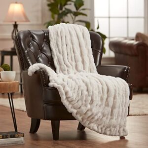 Chanasya Ruched Luxurious Soft Faux Fur Throw Blanket - Fuzzy Plush and Elegant with Reversible Mink Blanket for Sofa Chair Couch Living Room Birthday Gift and Home Decor (50x65 Inches) Cloud