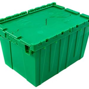 12 Gallon Heavy-Duty Flip Tote Storage Container (PACK OF 4) - Green, Commercial Flip Top Tote, Industrial Plastic Storage Tote - 21 in. L x 15 in. W x 12 in. H, Padlock & Metal Hinged Flip Cover