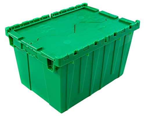 12 Gallon Heavy-Duty Flip Tote Storage Container (PACK OF 4) - Green, Commercial Flip Top Tote, Industrial Plastic Storage Tote - 21 in. L x 15 in. W x 12 in. H, Padlock & Metal Hinged Flip Cover