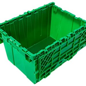 12 Gallon Heavy-Duty Flip Tote Storage Container (PACK OF 4) - Green, Commercial Flip Top Tote, Industrial Plastic Storage Tote - 21 in. L x 15 in. W x 12 in. H, Padlock & Metal Hinged Flip Cover