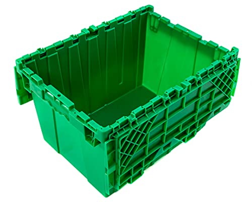 12 Gallon Heavy-Duty Flip Tote Storage Container (PACK OF 4) - Green, Commercial Flip Top Tote, Industrial Plastic Storage Tote - 21 in. L x 15 in. W x 12 in. H, Padlock & Metal Hinged Flip Cover