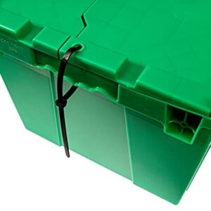 12 Gallon Heavy-Duty Flip Tote Storage Container (PACK OF 4) - Green, Commercial Flip Top Tote, Industrial Plastic Storage Tote - 21 in. L x 15 in. W x 12 in. H, Padlock & Metal Hinged Flip Cover