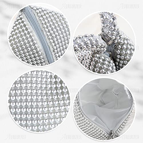 AUEAR, Triangle Bling Sequins Zipper Pouch Mini Size Women's Evening Clutch Bag Luxury Full Purse Sparkly Handbag for Prom Cocktail Party Wedding Engagement Silver