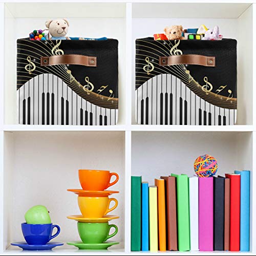 Storage Basket Cube Piano Keyboard Music Note Large Collapsible Toys Storage Box Bin Laundry Organizer for Closet Shelf Nursery Kids Bedroom,15x11x9.5 in,1 Pack