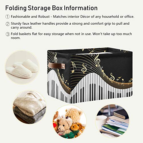 Storage Basket Cube Piano Keyboard Music Note Large Collapsible Toys Storage Box Bin Laundry Organizer for Closet Shelf Nursery Kids Bedroom,15x11x9.5 in,1 Pack