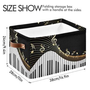 Storage Basket Cube Piano Keyboard Music Note Large Collapsible Toys Storage Box Bin Laundry Organizer for Closet Shelf Nursery Kids Bedroom,15x11x9.5 in,1 Pack