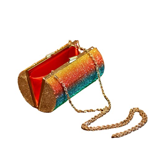 Rainbow Rhinestone Purse Evening Bag Luxury Holographic Handbag Clutch Bag Cylinder Shoulder Bag for Party Wedding