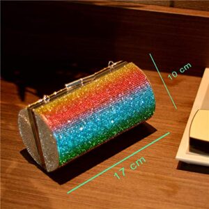 Rainbow Rhinestone Purse Evening Bag Luxury Holographic Handbag Clutch Bag Cylinder Shoulder Bag for Party Wedding