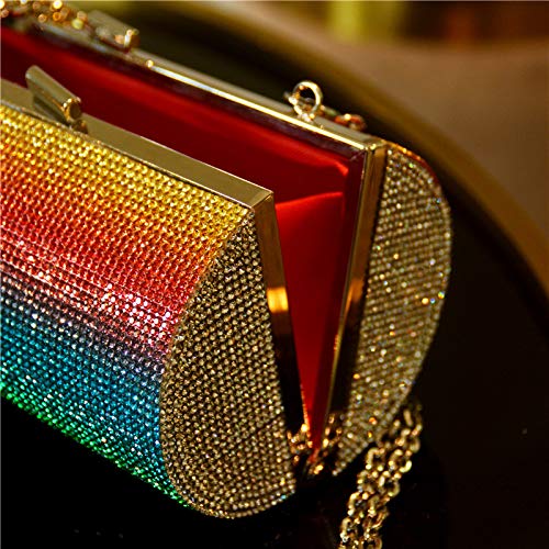 Rainbow Rhinestone Purse Evening Bag Luxury Holographic Handbag Clutch Bag Cylinder Shoulder Bag for Party Wedding