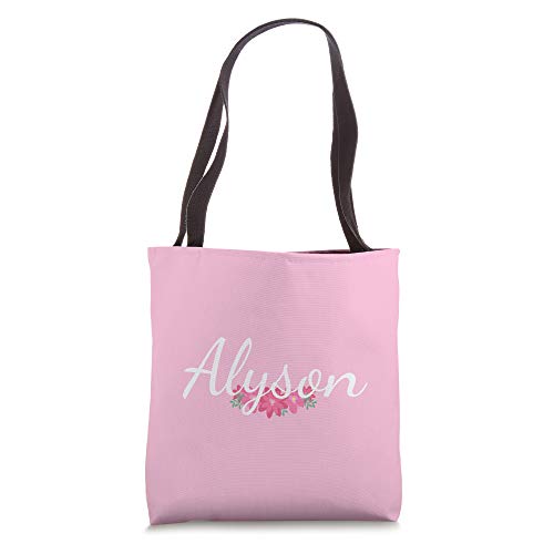 Custom Alyson Gift Personalized Name Flowers Floral Pink Tote Bag