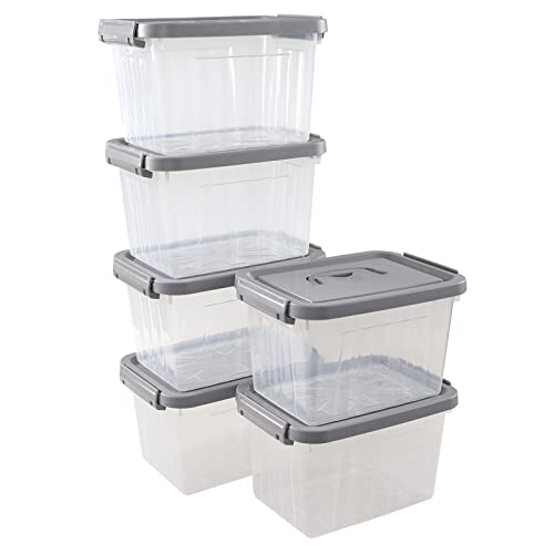 CadineUS 6-pack 6 Liter Plastic Boxes, Clear Storage Bins with Lids