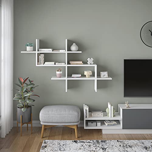 Ada Home Decor Warren Modern White Wall Shelf 32.5'' H x 59'' W x 8.5'' D/Wall Storage/Shelving Unit