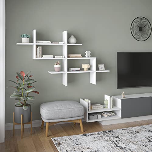 Ada Home Decor Warren Modern White Wall Shelf 32.5'' H x 59'' W x 8.5'' D/Wall Storage/Shelving Unit