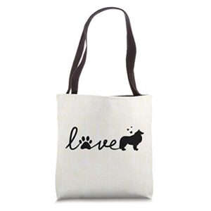 rough collie love dog paw arrow mom dad gift tote bag