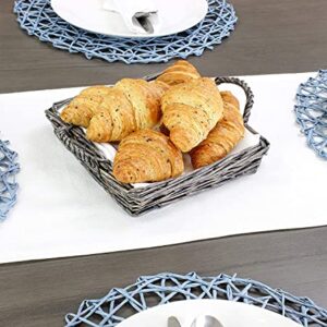 AuldHome Rustic Willow Basket Trays, Set of 3 (Square, Gray Washed); Natural Wicker Decorative Farmhouse Trays