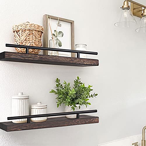 AKKO Floating Shelves for Wall, Set of 2 Rustic Wood Wall Mounted Storage Shelves, Perfect Home Decor for Bathroom, Farmhouse, Kitchen, Bedroom and Living Room