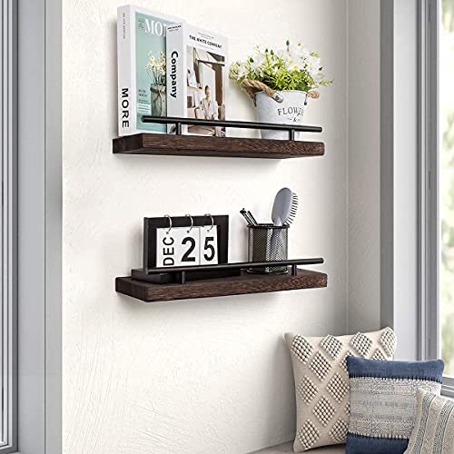 AKKO Floating Shelves for Wall, Set of 2 Rustic Wood Wall Mounted Storage Shelves, Perfect Home Decor for Bathroom, Farmhouse, Kitchen, Bedroom and Living Room