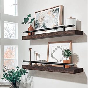 AKKO Floating Shelves for Wall, Set of 2 Rustic Wood Wall Mounted Storage Shelves, Perfect Home Decor for Bathroom, Farmhouse, Kitchen, Bedroom and Living Room