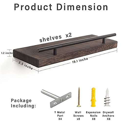 AKKO Floating Shelves for Wall, Set of 2 Rustic Wood Wall Mounted Storage Shelves, Perfect Home Decor for Bathroom, Farmhouse, Kitchen, Bedroom and Living Room