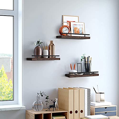 AKKO Floating Shelves for Wall, Set of 2 Rustic Wood Wall Mounted Storage Shelves, Perfect Home Decor for Bathroom, Farmhouse, Kitchen, Bedroom and Living Room