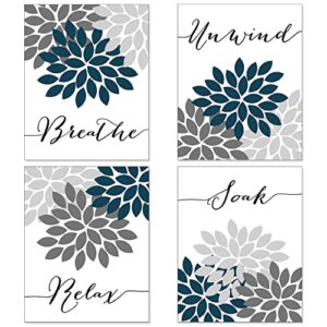 relax soak unwind breathe bathroom wall decor, bathroom wall art, bathroom pictures wall decor, bathroom decor wall art, teal blue bathroom decor, bathroom decor (set of 4, 8x10in, unframed)