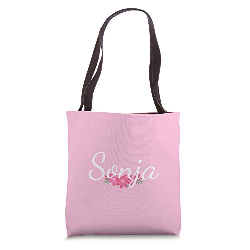 Custom Sonja Gift Personalized Name Flowers Floral Pink Tote Bag