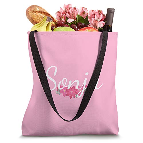 Custom Sonja Gift Personalized Name Flowers Floral Pink Tote Bag