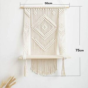 BLUETTEK Hanging Macrame Shelf Boho Wall Hangings Floating Shelf Organizer Hanger for Home Decor (29.53" L x 19.68" W)