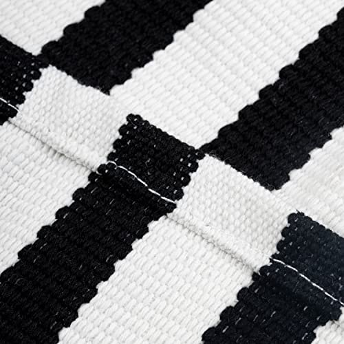 Breezsisan Black and White Kitchen Rugs, Striped Cotton Woven Bath Carpet 2 Piece 2'x3' + 2' x 4.3' Thin Outdoor Rugs Layering Front Doormat Modern Rugs for Porch Patio Entryway & Welcome Mat.