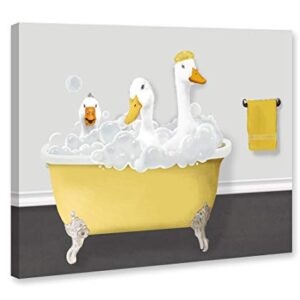 Genius Decor- Modern Funny Wall Art for Bathroom Yellow Gray Three Gooses in Bathtub Picture Print Canvas Decor (Ducks)