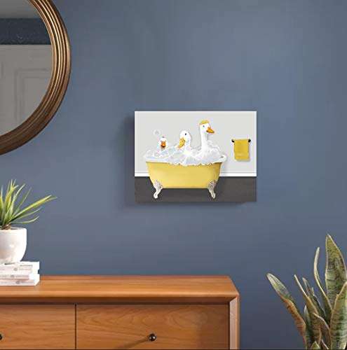 Genius Decor- Modern Funny Wall Art for Bathroom Yellow Gray Three Gooses in Bathtub Picture Print Canvas Decor (Ducks)