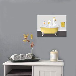 Genius Decor- Modern Funny Wall Art for Bathroom Yellow Gray Three Gooses in Bathtub Picture Print Canvas Decor (Ducks)