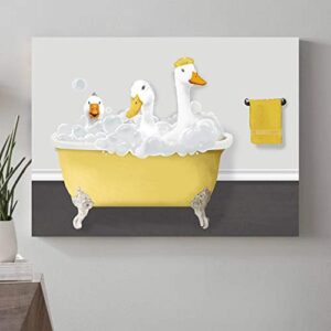 Genius Decor- Modern Funny Wall Art for Bathroom Yellow Gray Three Gooses in Bathtub Picture Print Canvas Decor (Ducks)