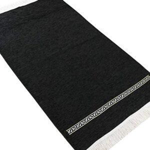 Modefa Turkish Islamic Prayer Rug - Chenille Praying Mat Sajada for Men and Women - Traditional Muslim Praying Carpet Janamaz - Ramadan or Eid Gift - Luxury Woven Meccan (Black Simple)