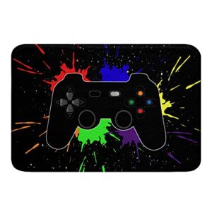 gamer rug tie dye bathroom rugs, gaming console area rug 20″x32″ game room decor, gamepad galaxy sky door mat fleece fabric, video games carpet fall door mat