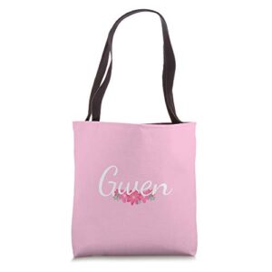 custom gwen gift personalized name flowers floral pink tote bag